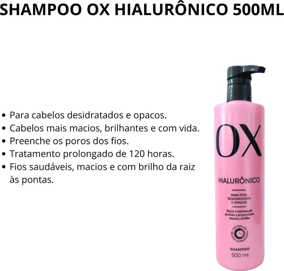 Shampoo OX Cosméticos Hialurônico 500ml | Beleza na Web