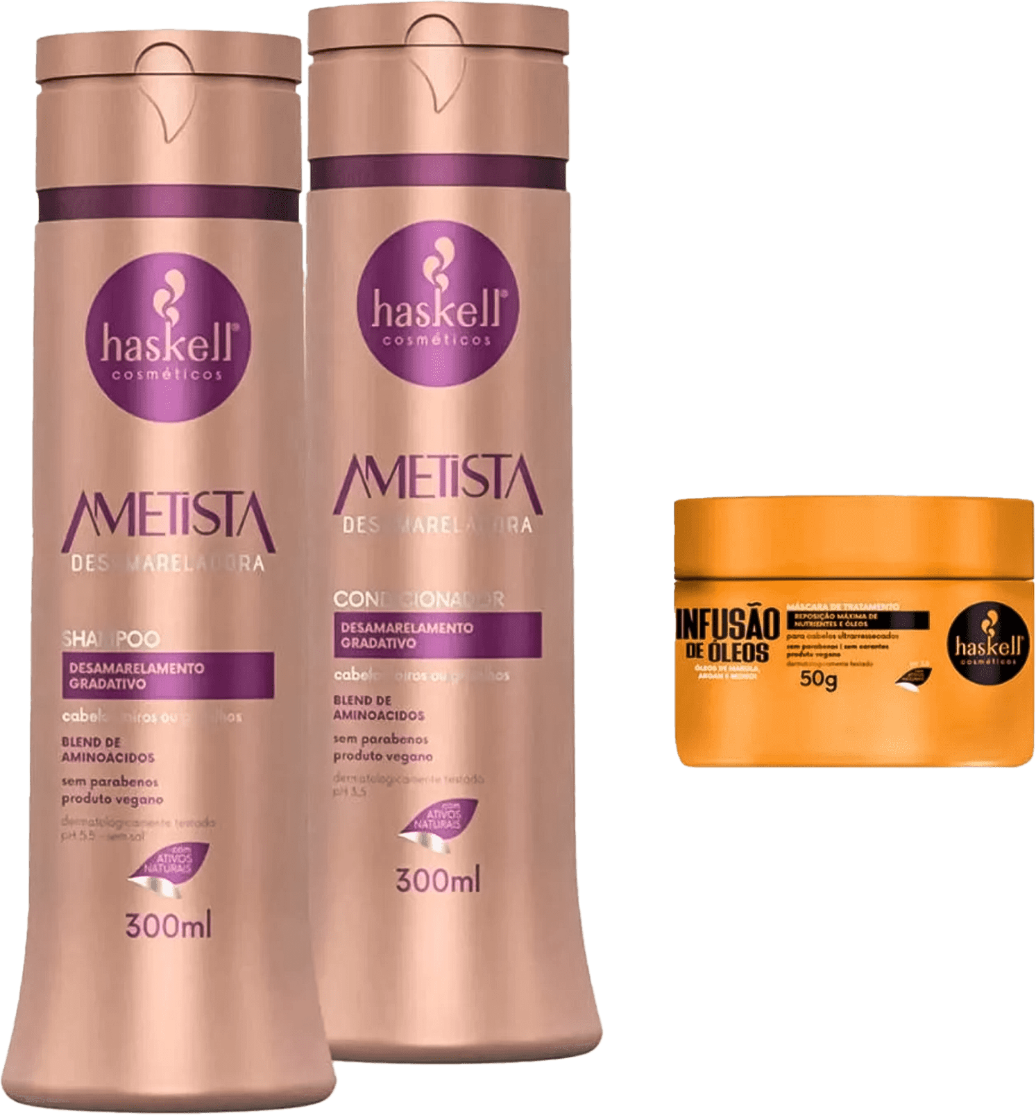 Kit Haskell Shp/Cond Ametista 300ml + Máscara Infusão de Óleos 50g