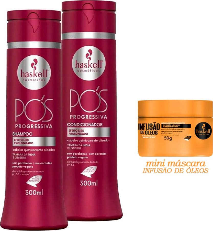 Kit Haskell Shp/Cond Pós Progressiva 300ml + Máscara Infusão de Óleos 50g