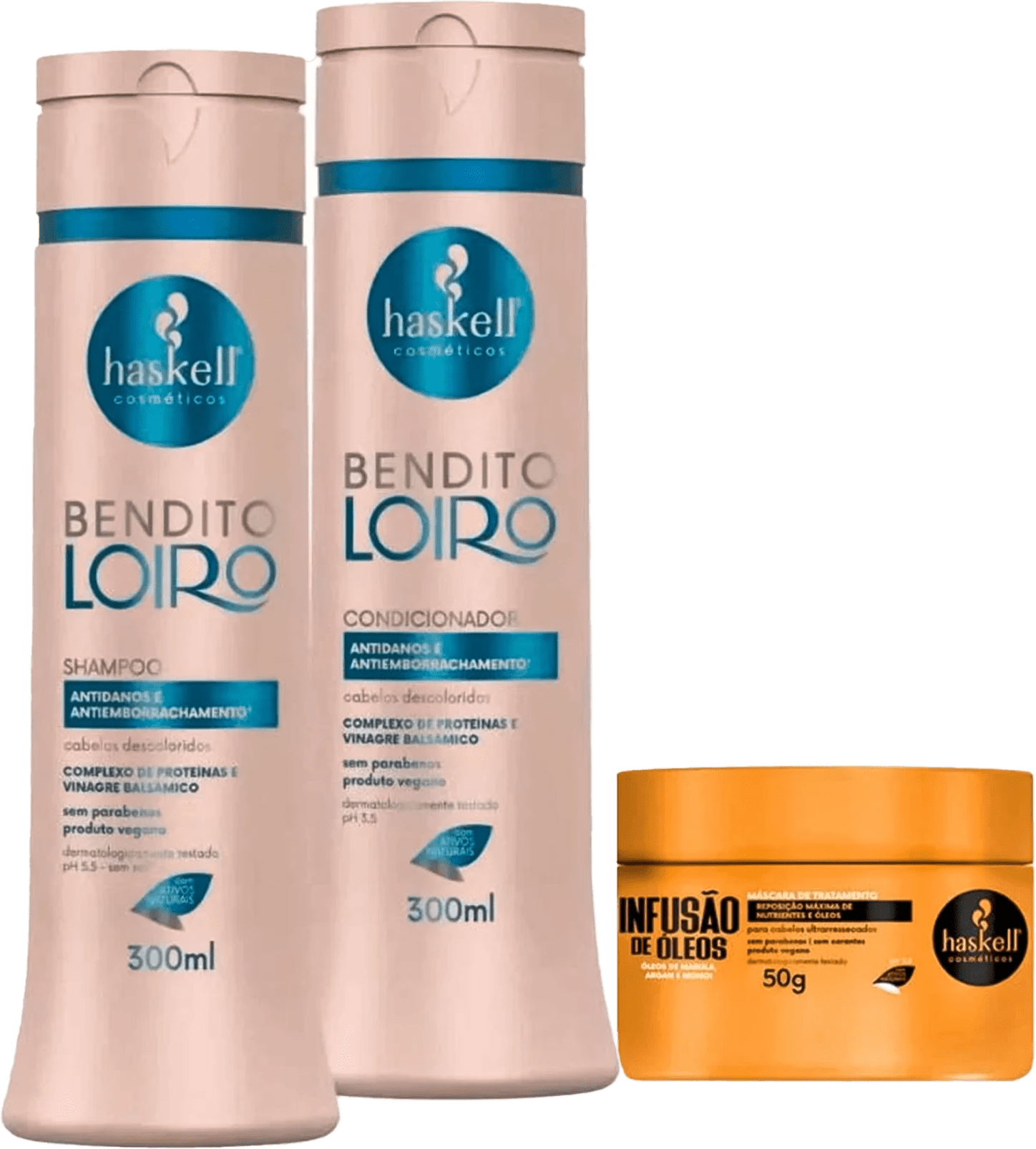 Kit Haskell Shp/Cond Bendito Loiro 300ml + Máscara Infusão de Óleos 50g