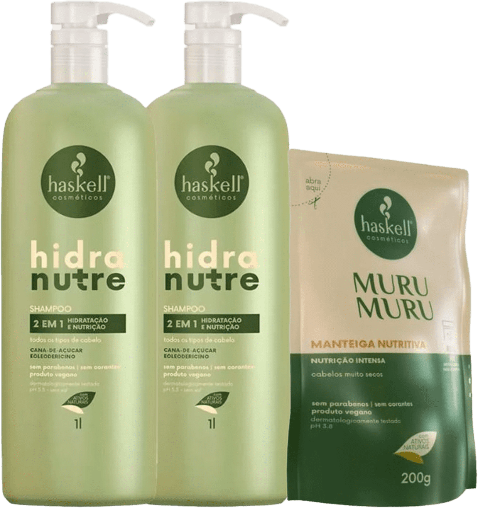 Kit Haskell Hidranutre 2 Shampoo 1 Litro Cada +Refil200g
