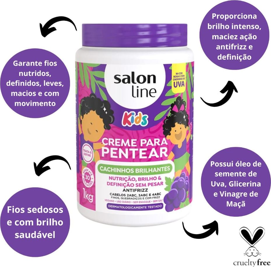 Kit Creme Salon Line Kids Cachinhos Brilhantes Uva 1kg Com 2