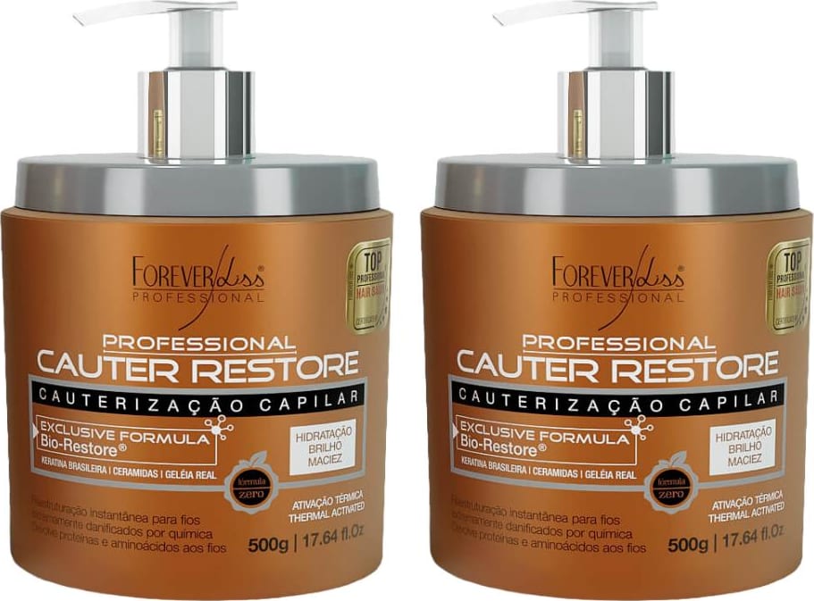 Forever Liss Kit Cauterização 2x Máscara Cauter Restore Passo Único 500g