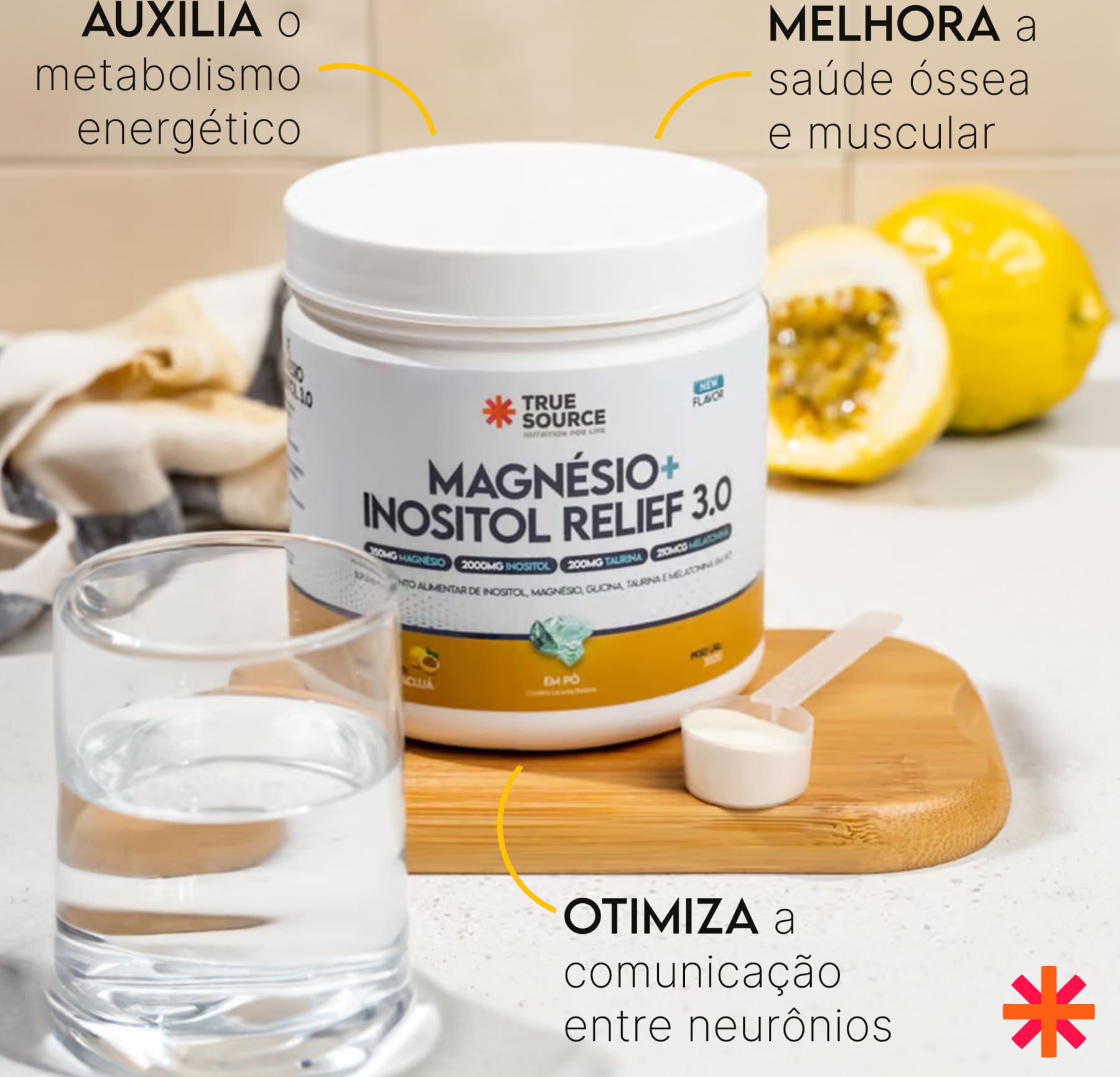 Suplemento True Source Magnésio + Inositol Relief 3.0 Maracujá | Beleza ...