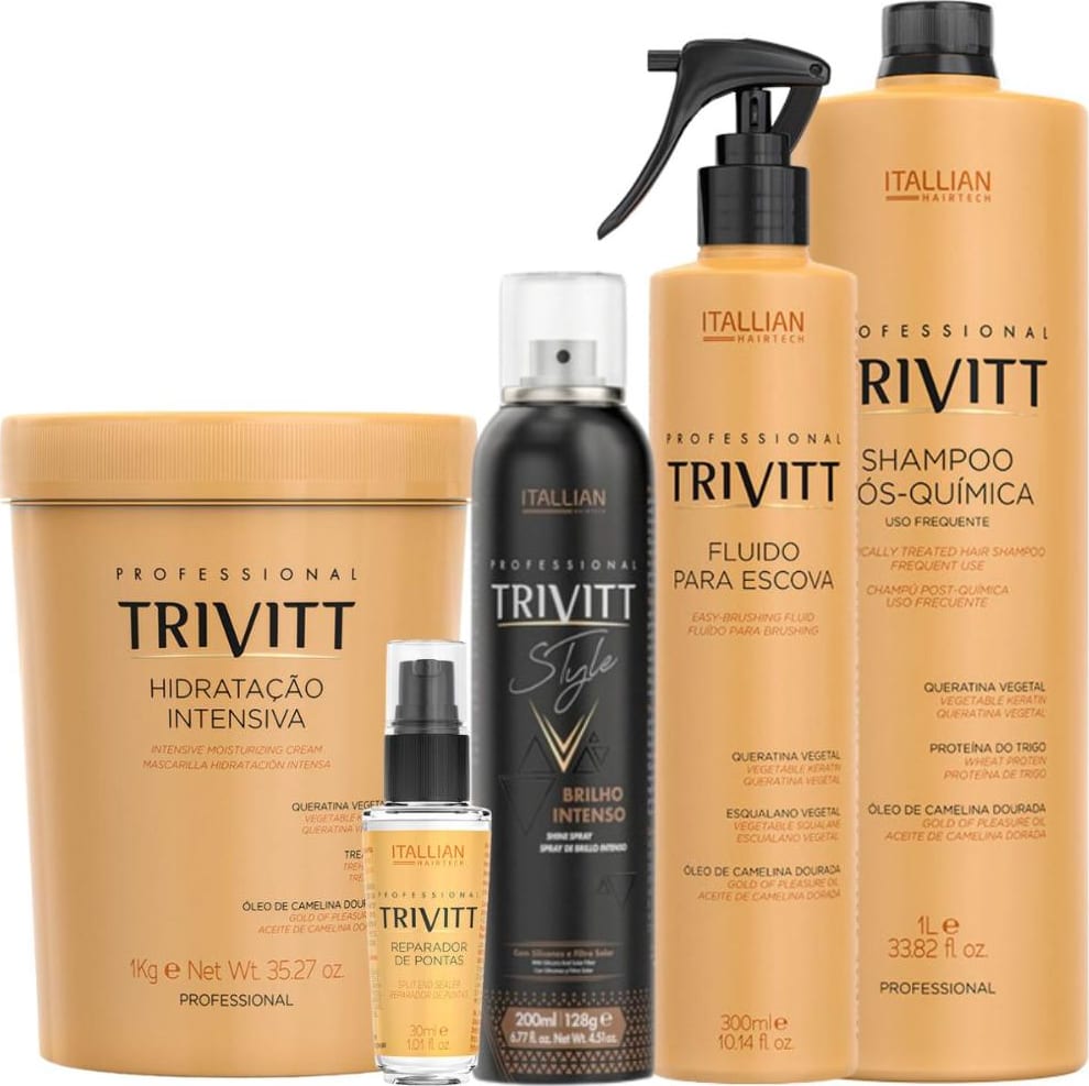 Trivitt - Shampoo 1l + Hidratação 1Kg + Fluido Escova + Brilho Intenso ...