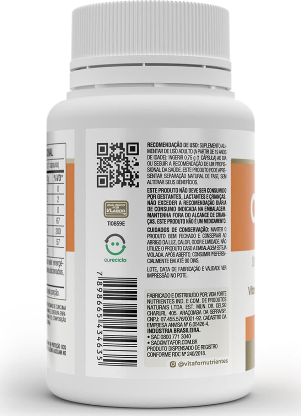 Curcuma Plus Vitamina B12 Vitamina E Selênio 60 Cápsulas Vitafor