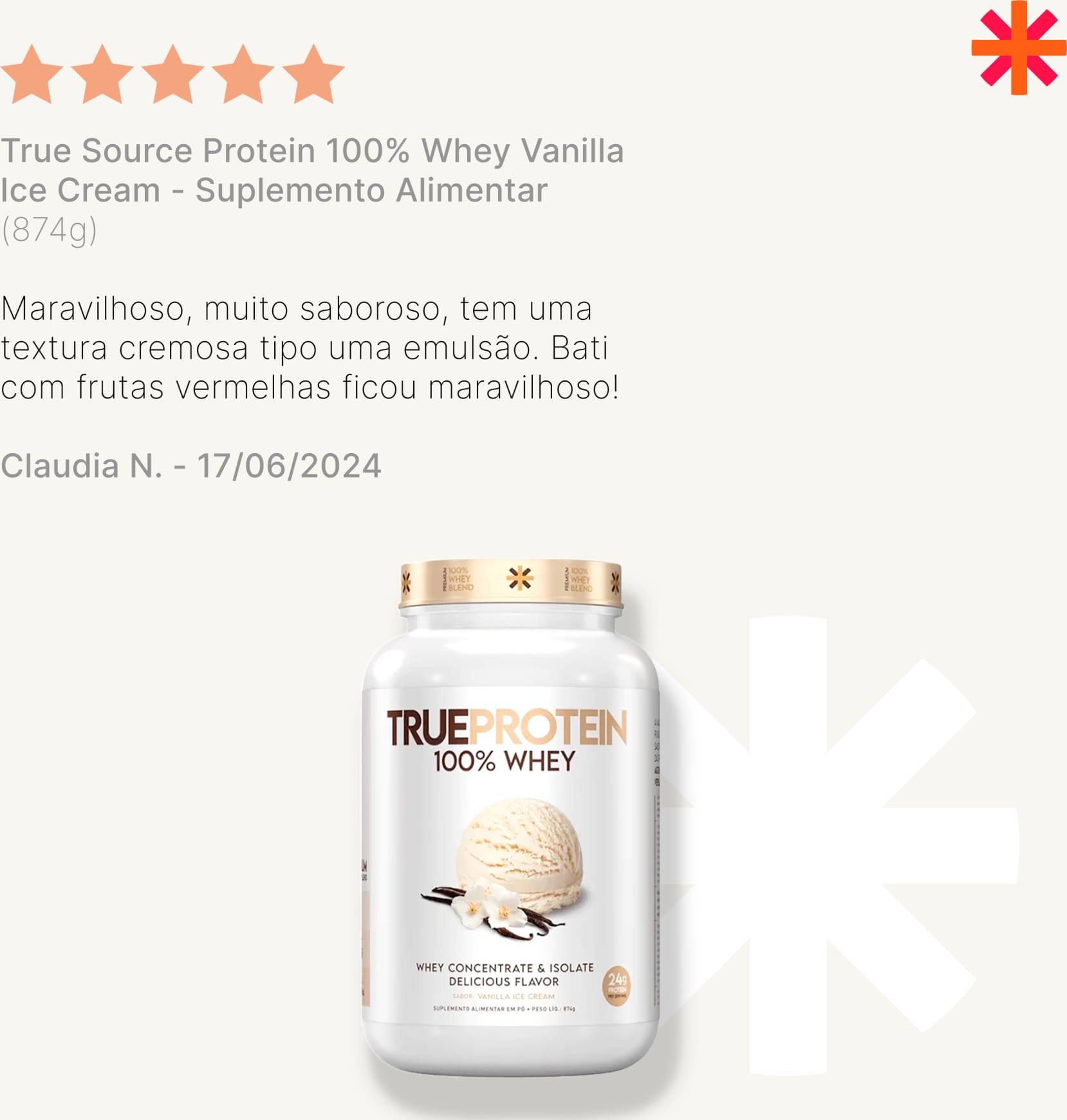 Suplemento Alimentar True Source Protein 100% Whey Vanilla Ice Cream ...