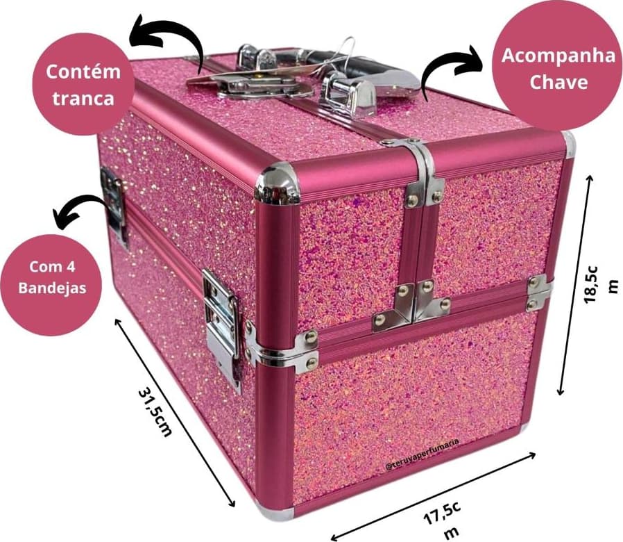 Maleta Cisne Linha Shine Pink Glitter e Rosa Csn-5160B