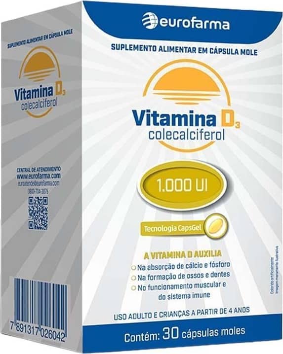 Vitamina D3 1000UI Eurofarma 30 Cápsulas