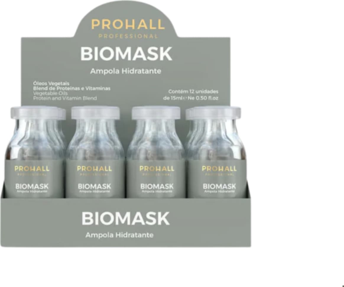 Caixa 12 Ampolas Hidratantes Prohall Biomask 15ml - Nutrição Avançada
