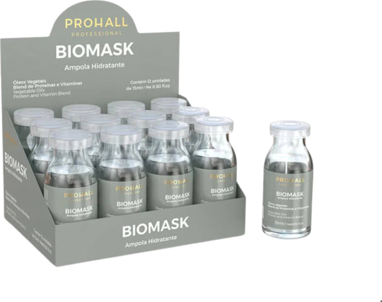 Caixa 12 Ampolas Hidratantes Prohall Biomask 15ml - Nutrição Avançada