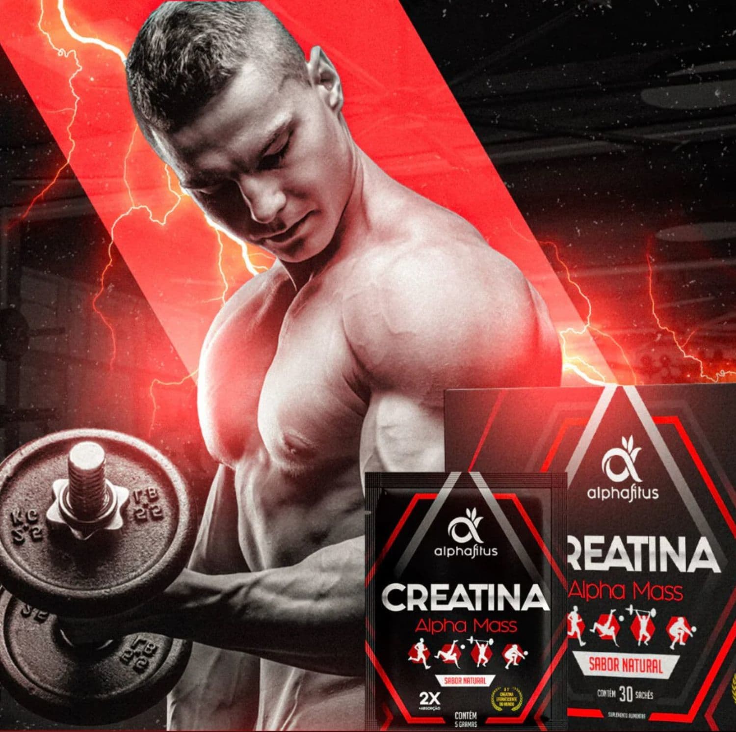 Creatina Alpha Mass Efervescente Natural Com 30 Sachês De 5g