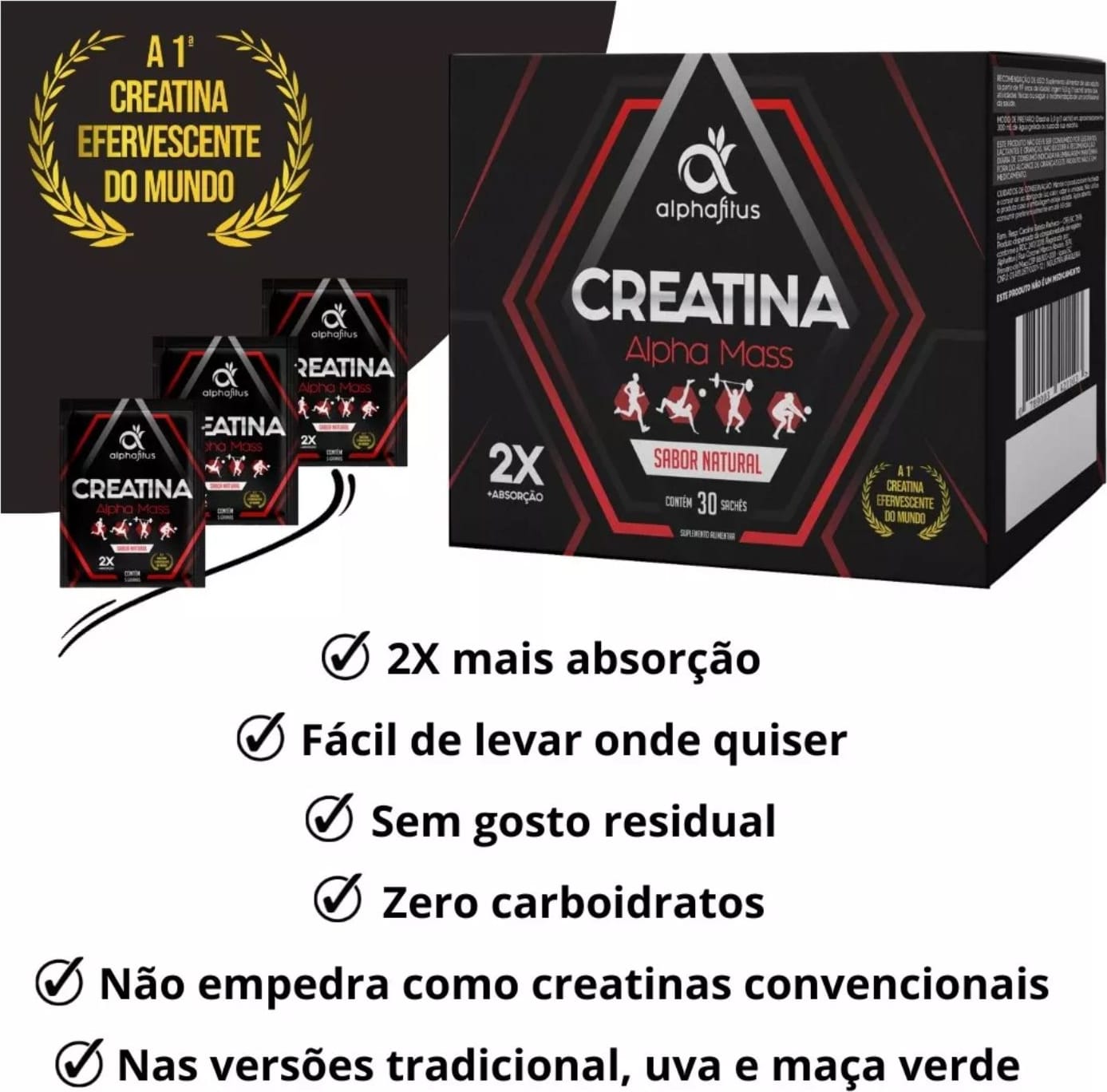 Creatina Alpha Mass Efervescente Natural Com 30 Sachês De 5g