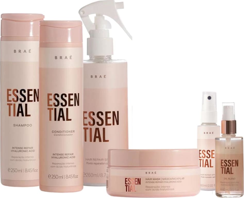Kit Braé Essential Shampoo 250ml, Condicionador 250ml, Máscara 200g, Oil Blend 60ml, Fluido ...