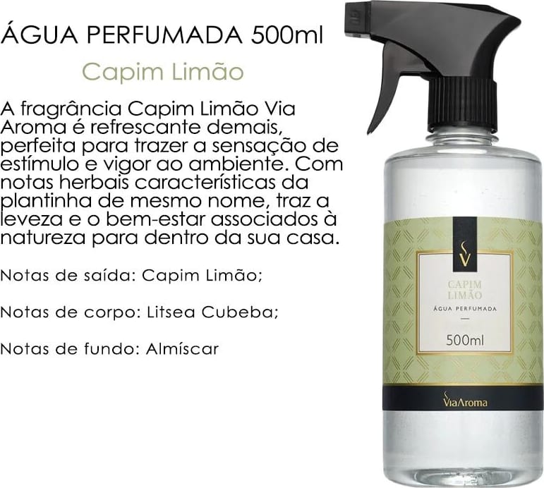 Água Perfumada Capim Limão 500ml Via Aroma