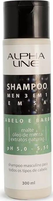 Shampoo Alpha Line Men 3 em 1 Cabelo e Barba 300ml | Beleza na Web