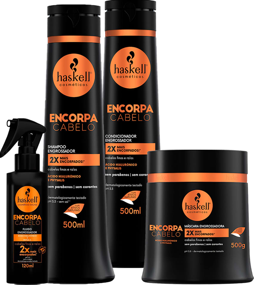 Kit Encorpa Cabelo Haskell Shampoo Cond Máscara 500g +Fluido