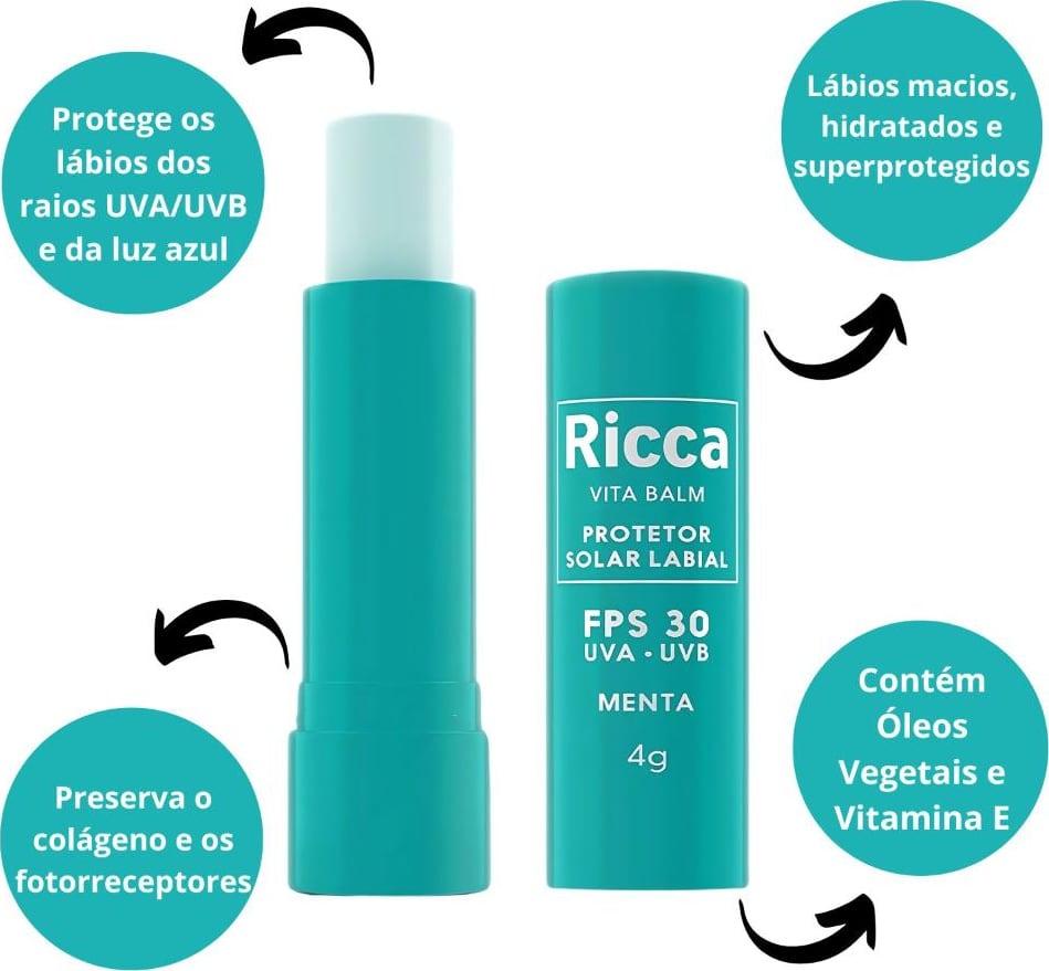 Protetor Solar Labial Ricca Vita Balm Menta Fps 30 Cód:3804