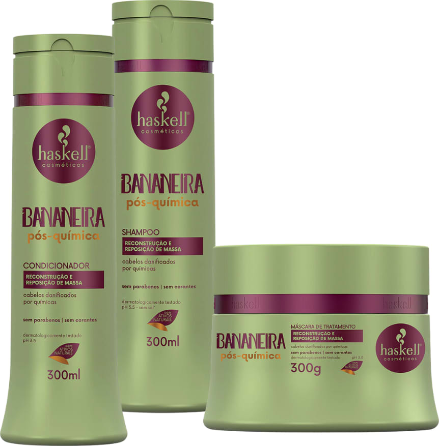 Kit Bananeira Pós-Química Haskell Shampoo + Condicionador + Máscara (300mL/g)