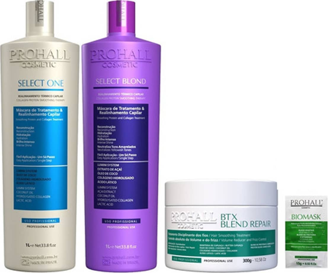 Kit Progressivas e Btx Blend Sem Formol Alisa 100% Prohall