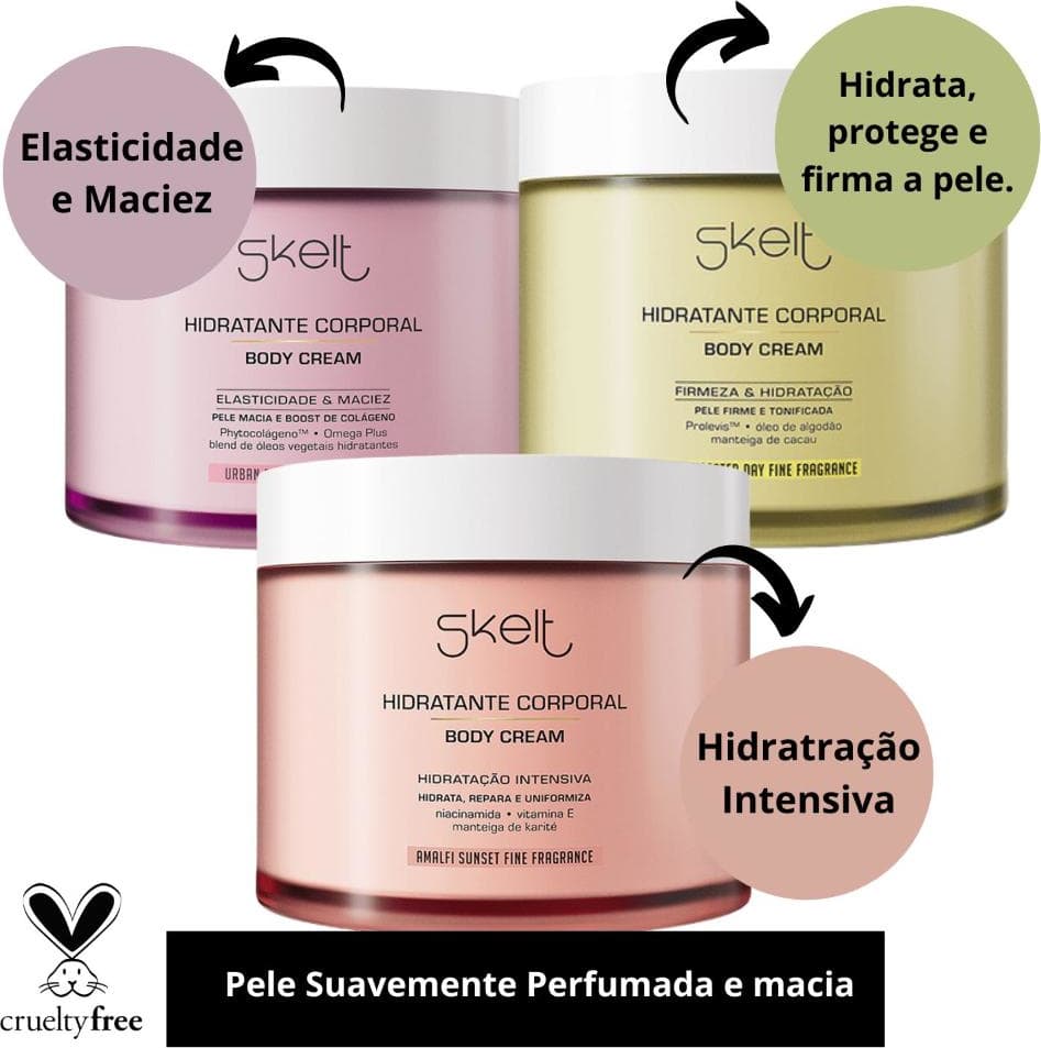 Kit Skelt Hidratante Desodorante Corporal Body Cream Com 3 200g