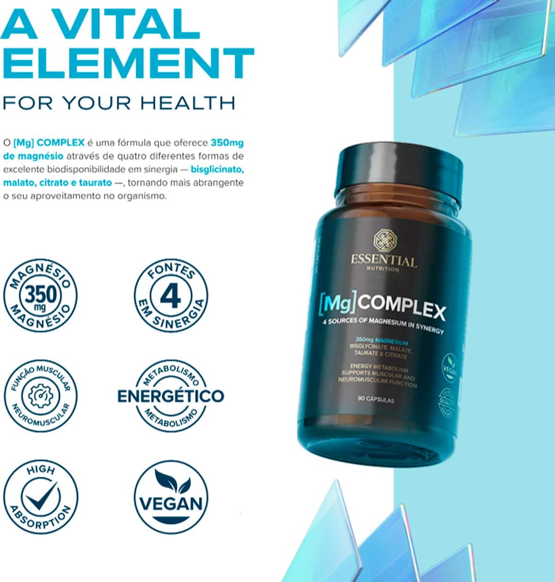 Essential Nutrition [Mg] Complex 4 Tipos de Magnésio Suplemento ...