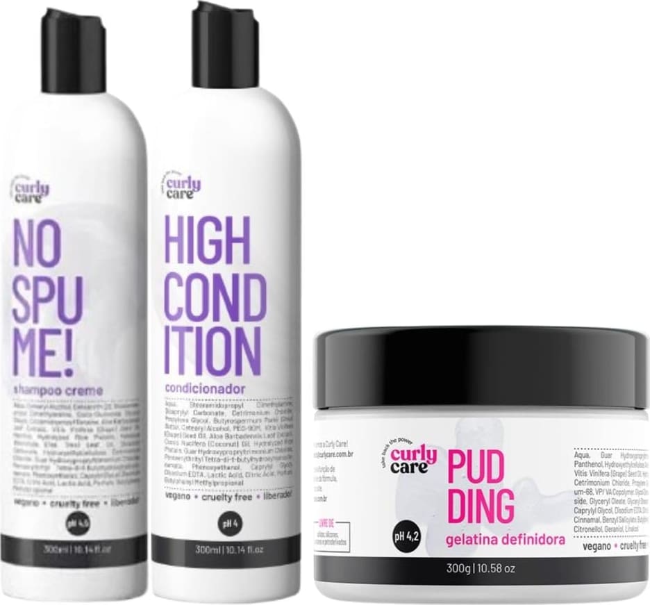Curly Care, Kit Creme Shampoo No Spume , Condicionador e Gelatina ...
