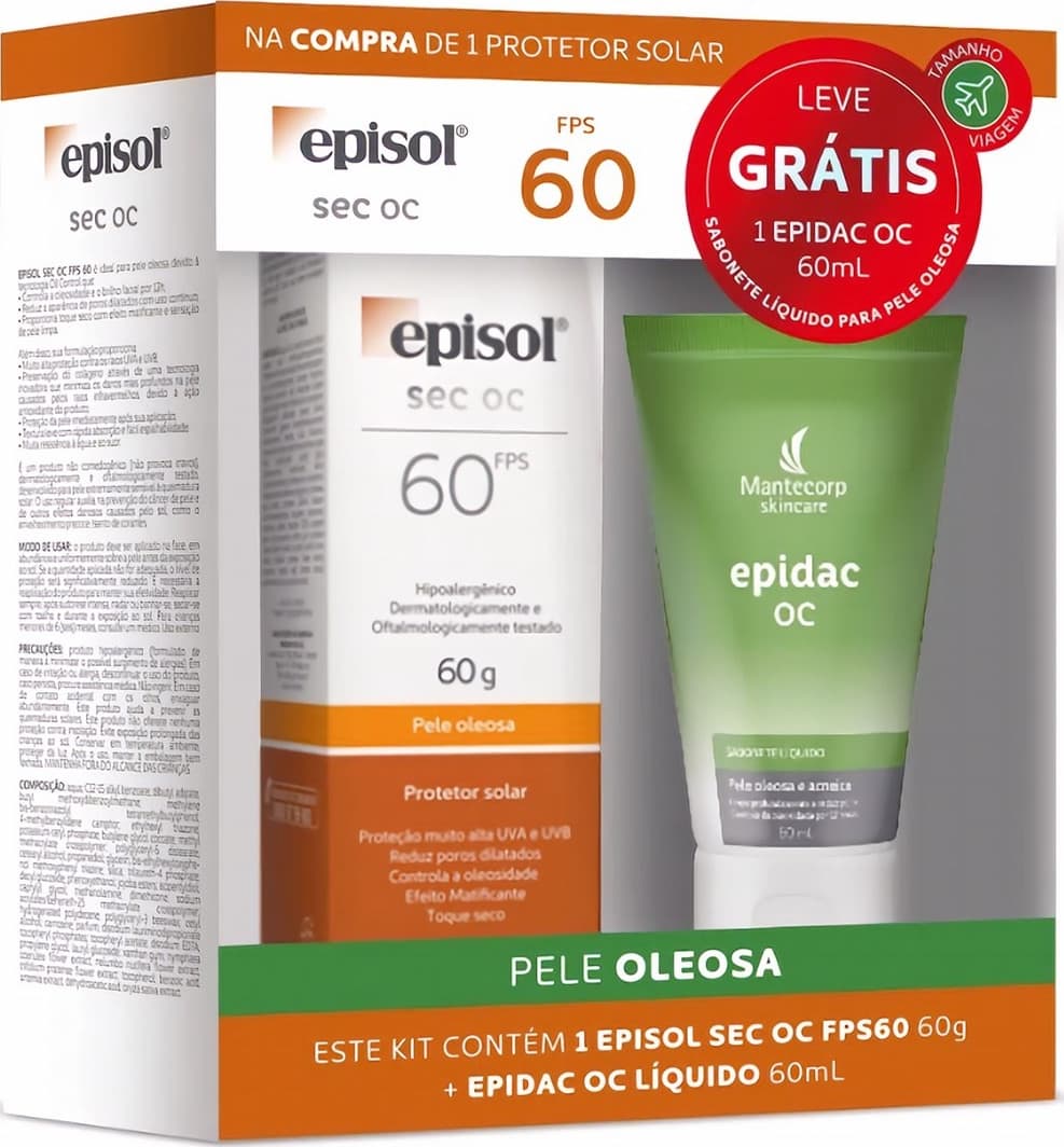 Kit Episol Sec Oc Fps 60 Grátis Sabonete Líquido Epidac Oc 60ml Mantecorp