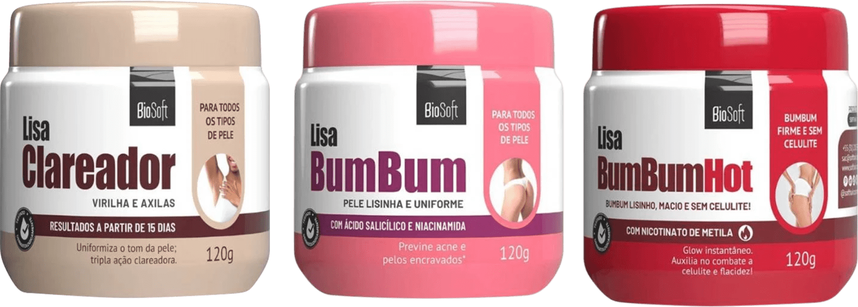 KIT CLAREADOR E RENOVADOR BIO SOFT - PELE UNIFORME E BUMBUM FIRME - BIOSOFT