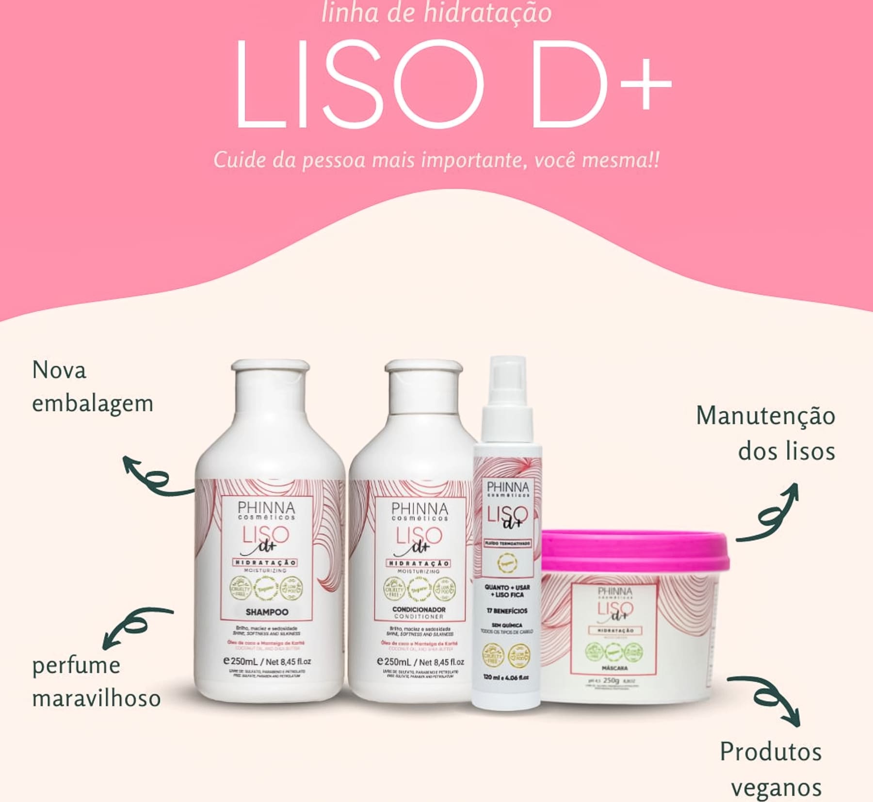 Kit Phinna Cosméticos Liso D+ Home Care | Beleza Na Web