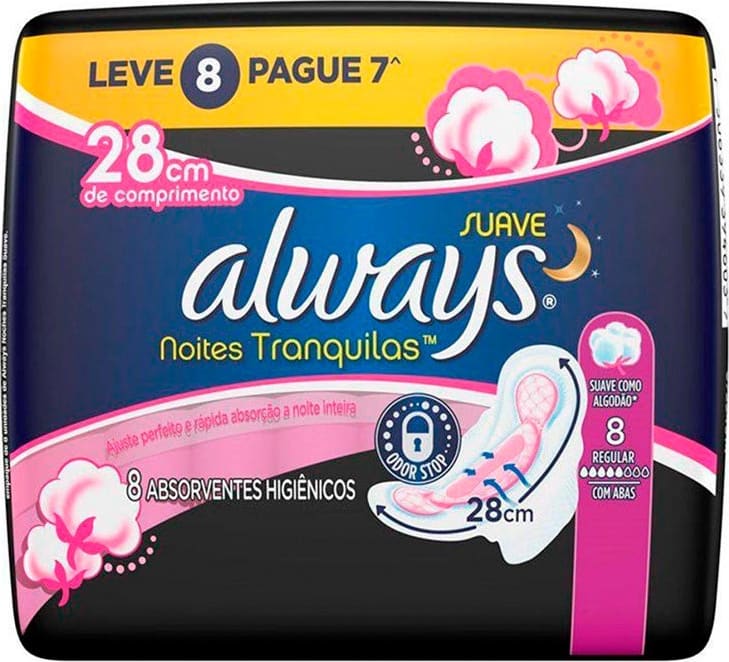 Absorvente com Abas Always Noites Tranquilas Suave Longo | Beleza na Web