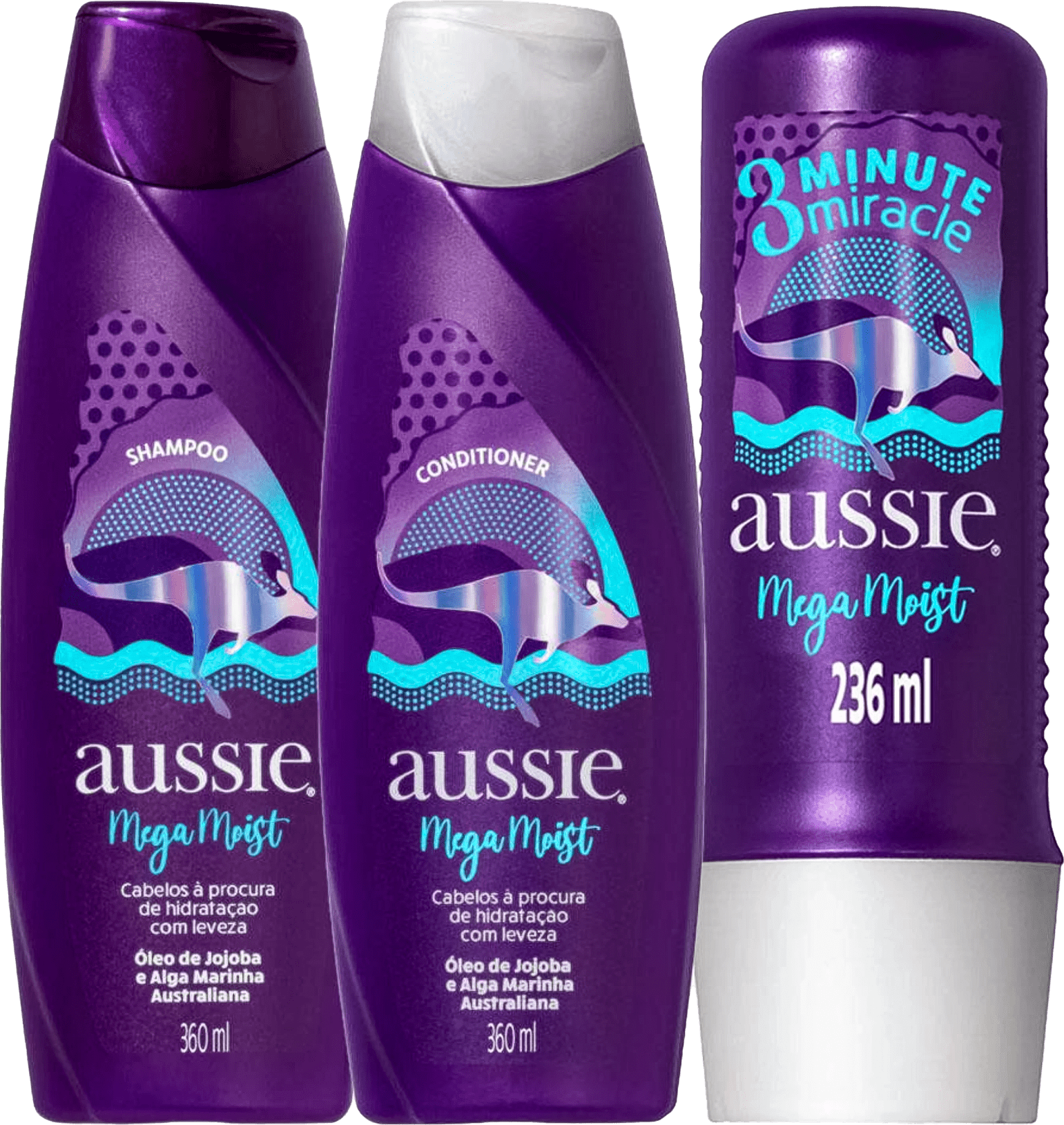 Kit Shampoo + Condicionador Aussie Mega Moist 360ml + Tratamento 3 ... Kit Shampoo + Condicionador Aussie Mega Moist 360ml + Tratamento 3 ...