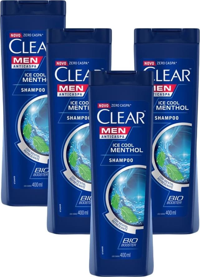 Kit 4 Shampoos Clear Men Anticaspa Ice Cool Menthol 400ml