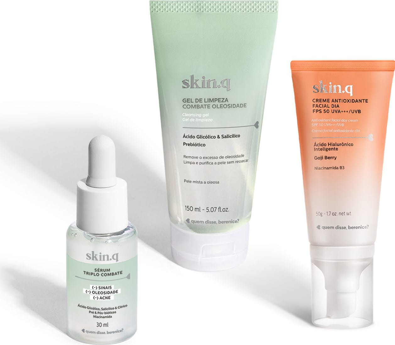 Combo Skincare Skin.q: Sérum Triplo Combate + Gel de Limpeza + Creme ...