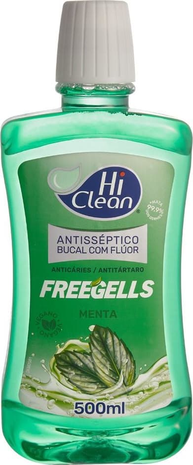 Kit 5 Antisséptico Bucal Hi Clean Freegells Menta com Flúor 500ml