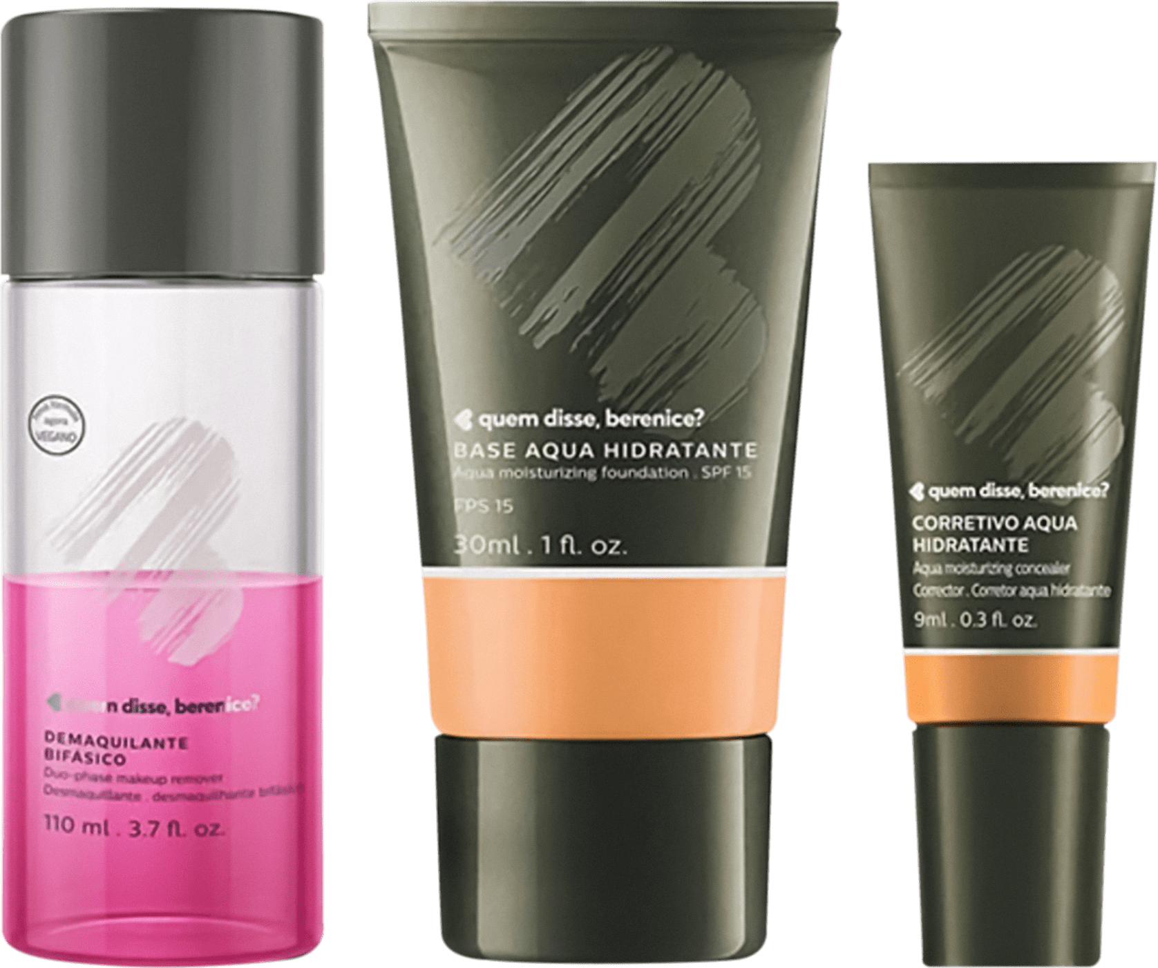 Kit Base Aqua cor 02Q + Corretivo Aqua cor 02 + Demaquilante Bifásico QDB