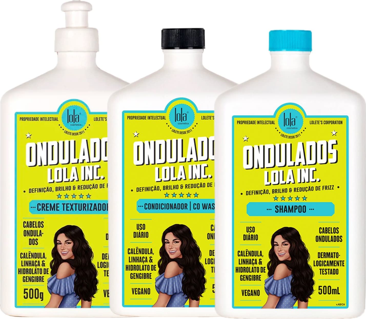 Kit Lola Cosmetics Ondulados - Shampoo + Cond + Creme 500ml