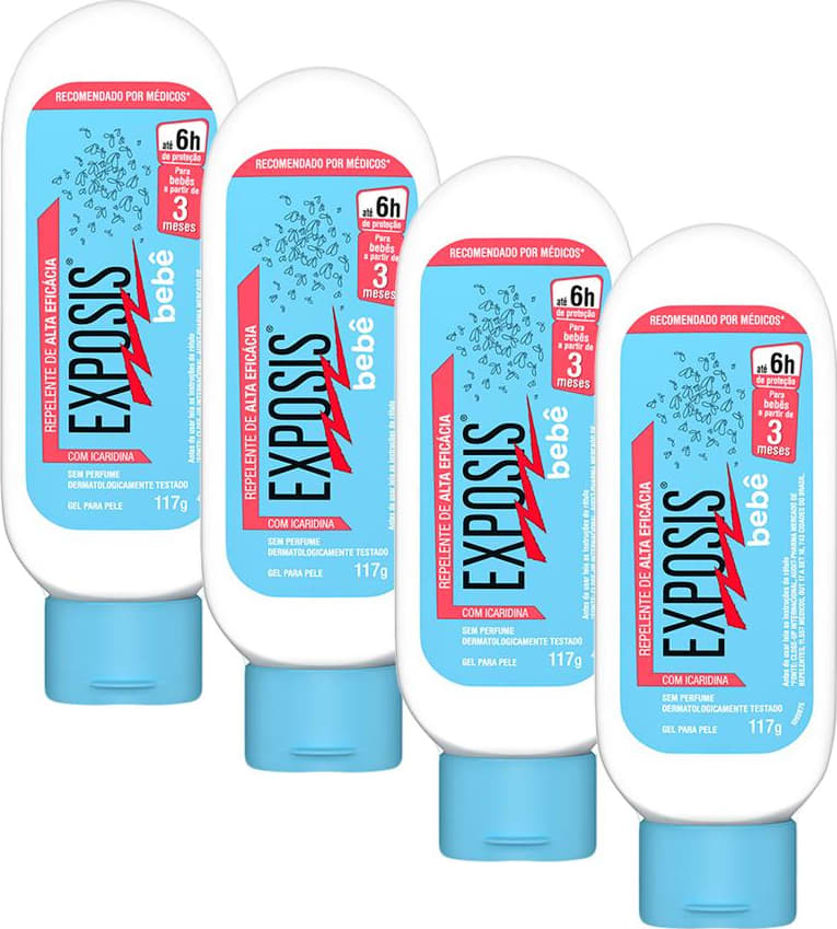 Kit 4 Repelente Exposis Bebê Gel sem Perfume com Icaridina 117g