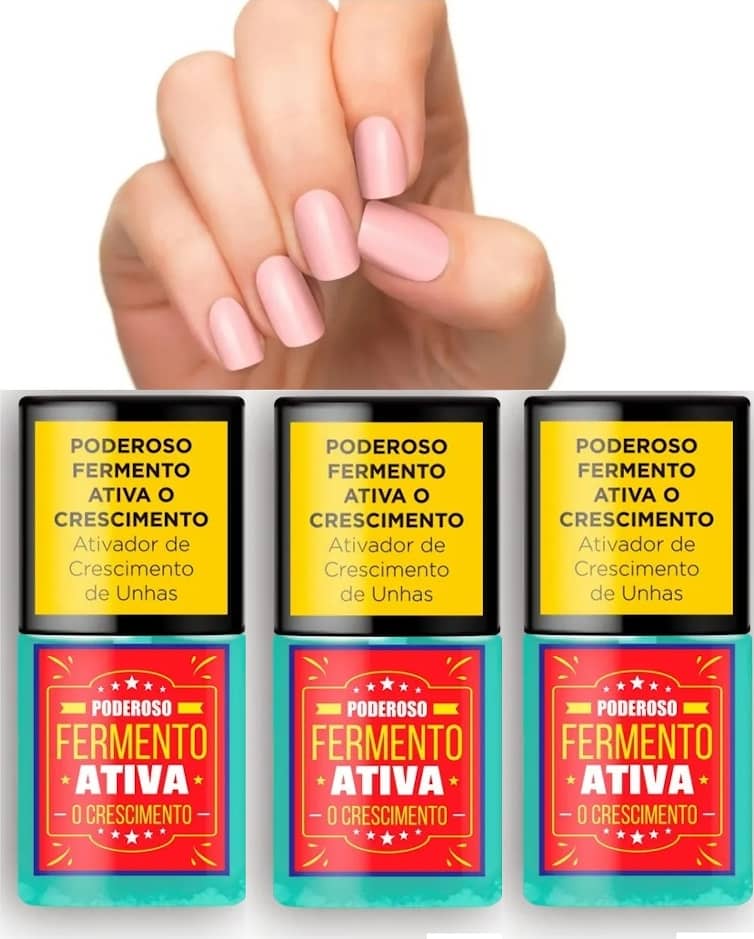 Kit 3 Base de Unha Fermento Ativa Para Crescimento Top Beauty