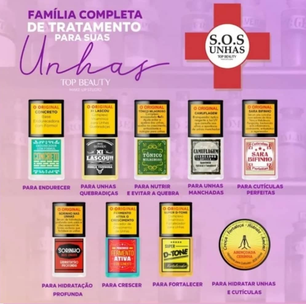 Tratamento Para Unhas Bases Fortalecedora SOS Unhas Top Beauty Kit Completo (10 Itens)