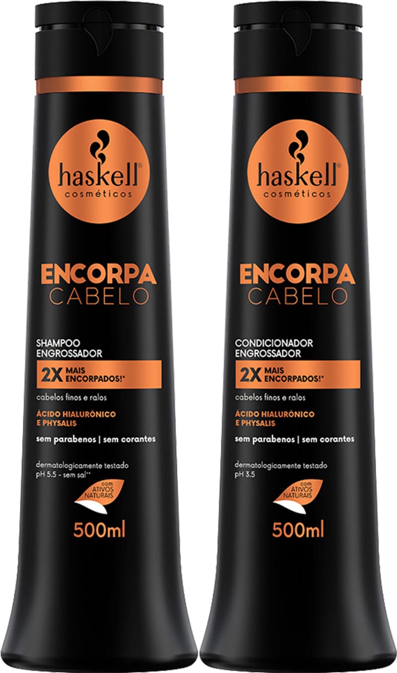 Kit Shampoo e Condicionador Engrossador Encorpa Cabelo Haskell 500ml