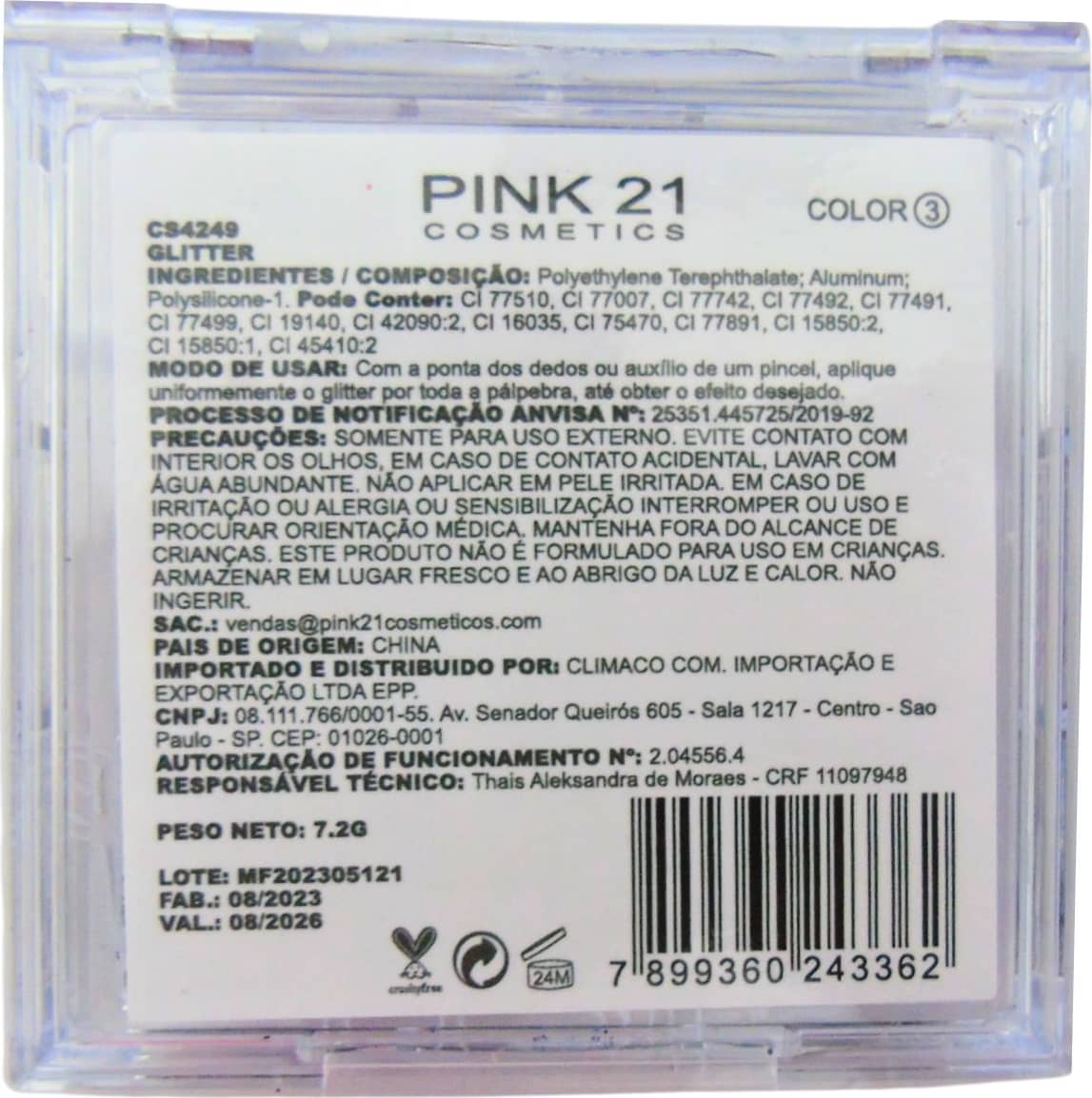 Paleta de Glitter Pink 21 Color 3 7,2g