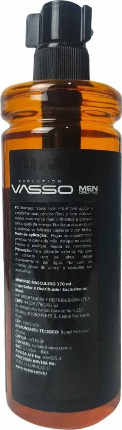Shampoo Proactive Scalp, Vasso Men, Equilibra PH, Antiqueda, Fortalesse Anti Oleosidade 370ML