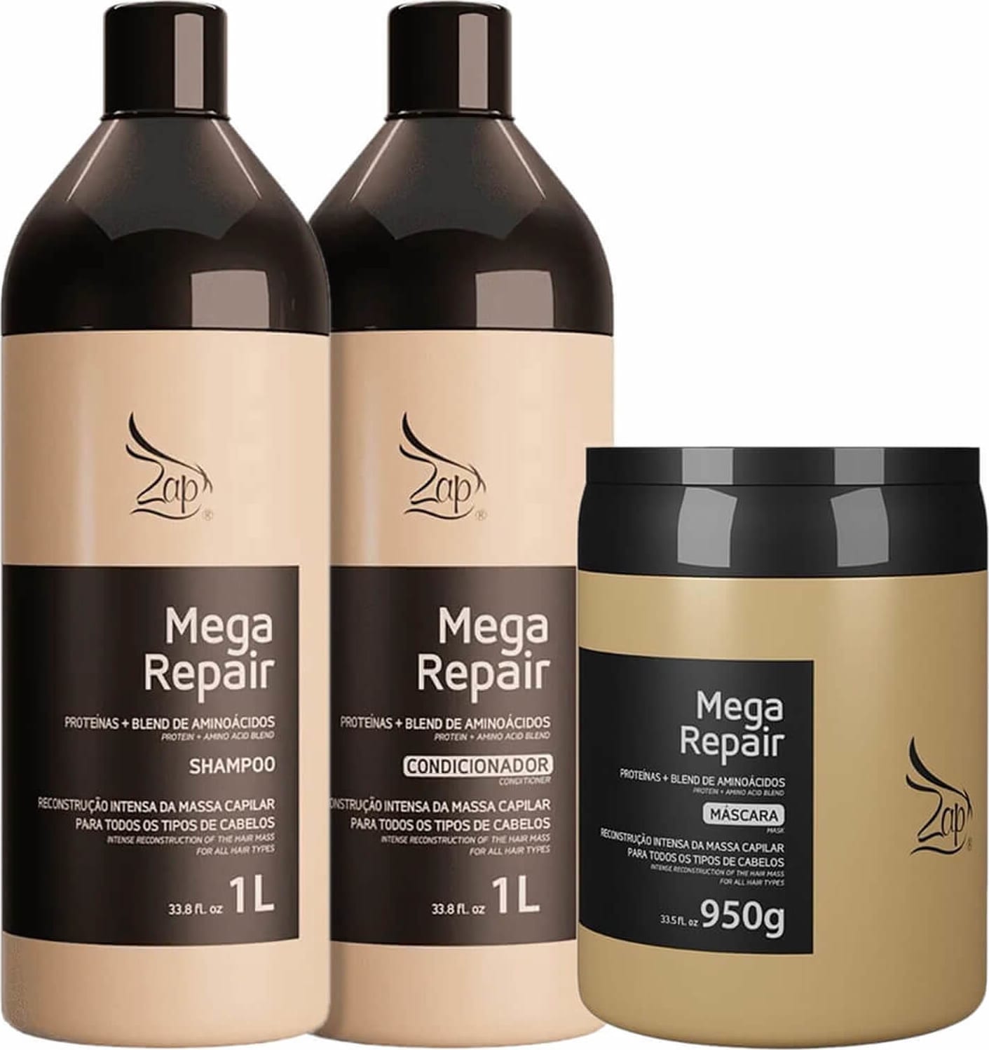 Zap Mega Repair - Kit Reconstrução Proteínas e Aminoácidos Litro Trio ...