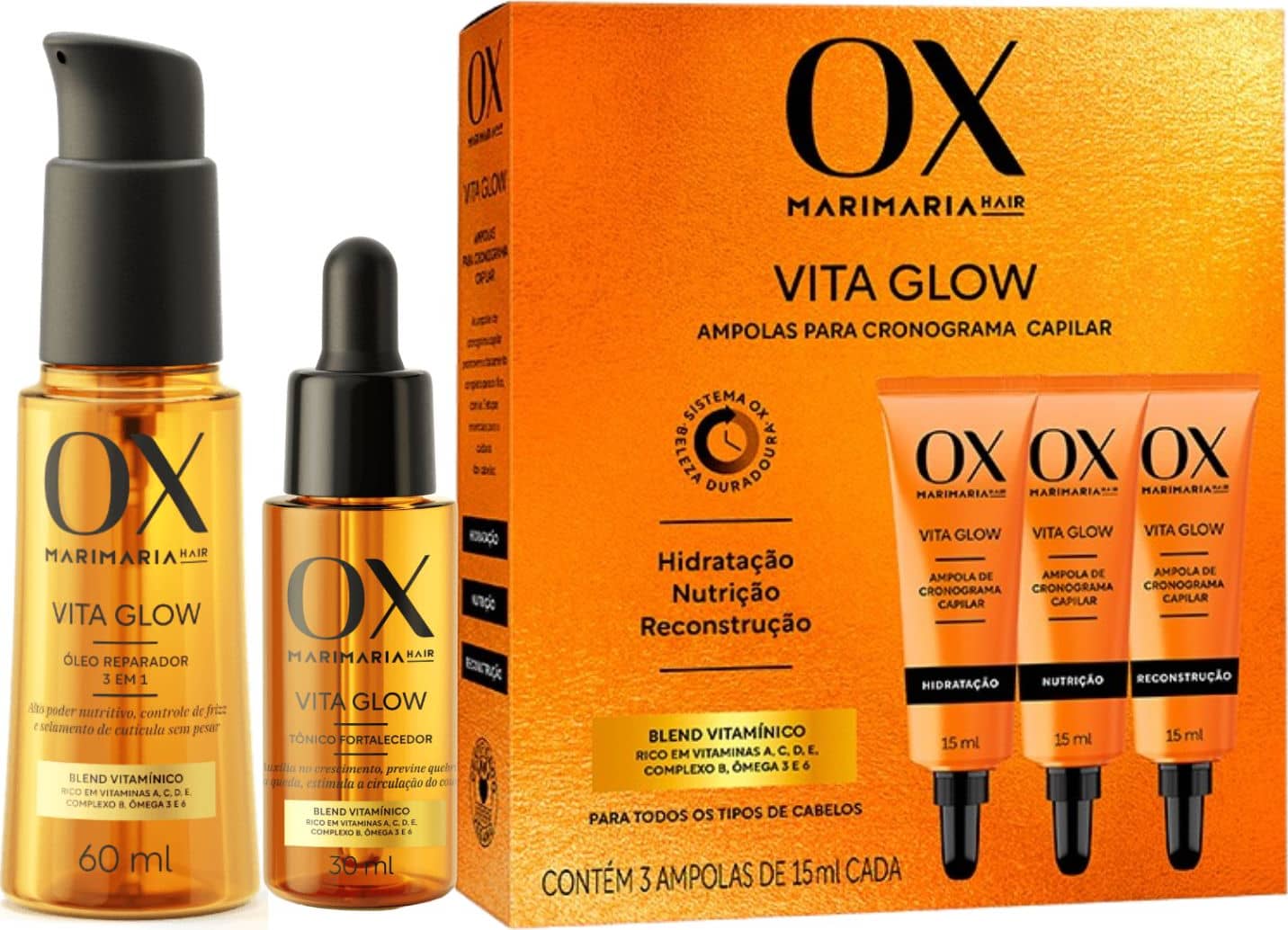 Kit Ox Mari Maria Hair Vita Glow: Shampoo, Condicionador, Máscara ...