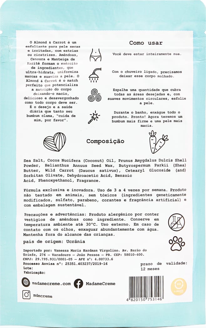 Esfoliante Corporal Madamecrème Almond and Carrot | Beleza na Web