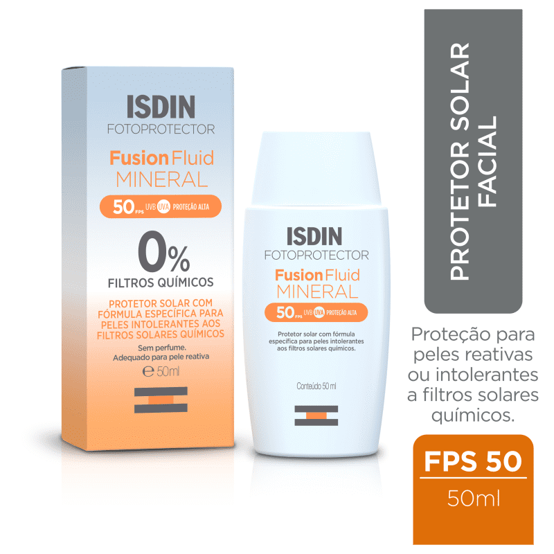 Protetor Solar Facial ISDIN Fotoprotector Fusion Fluid Mineral FPS 50 ...