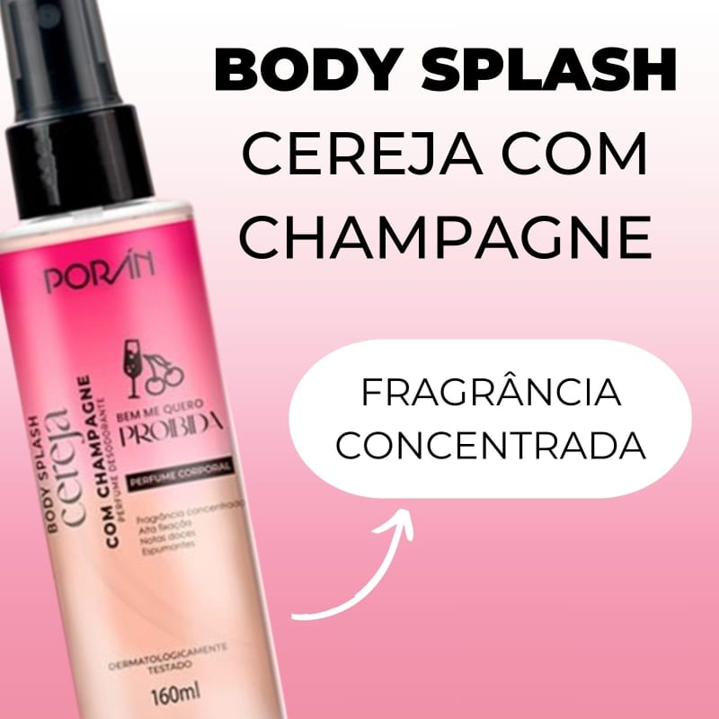Body Splash Desodorante Colônia Cereja com Champagne Porán 160ml