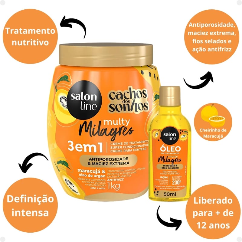 Kit Salon Line Multy Milagres: 1 Creme 3 em 1 e 1 Óleo Maracujá