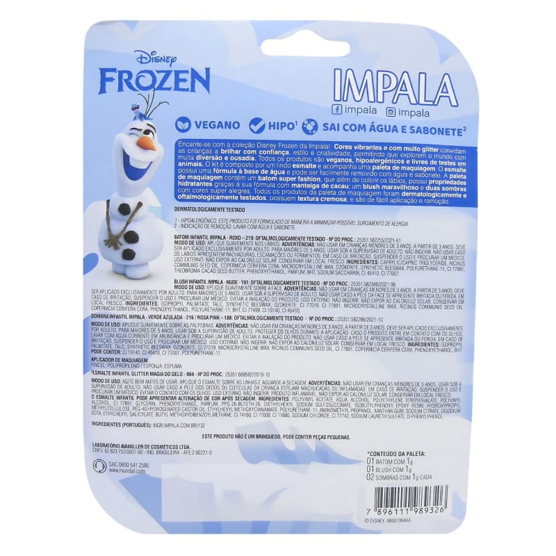 Kit Impala Frozen: Paleta de Maquiagem e Esmalte Infantil
